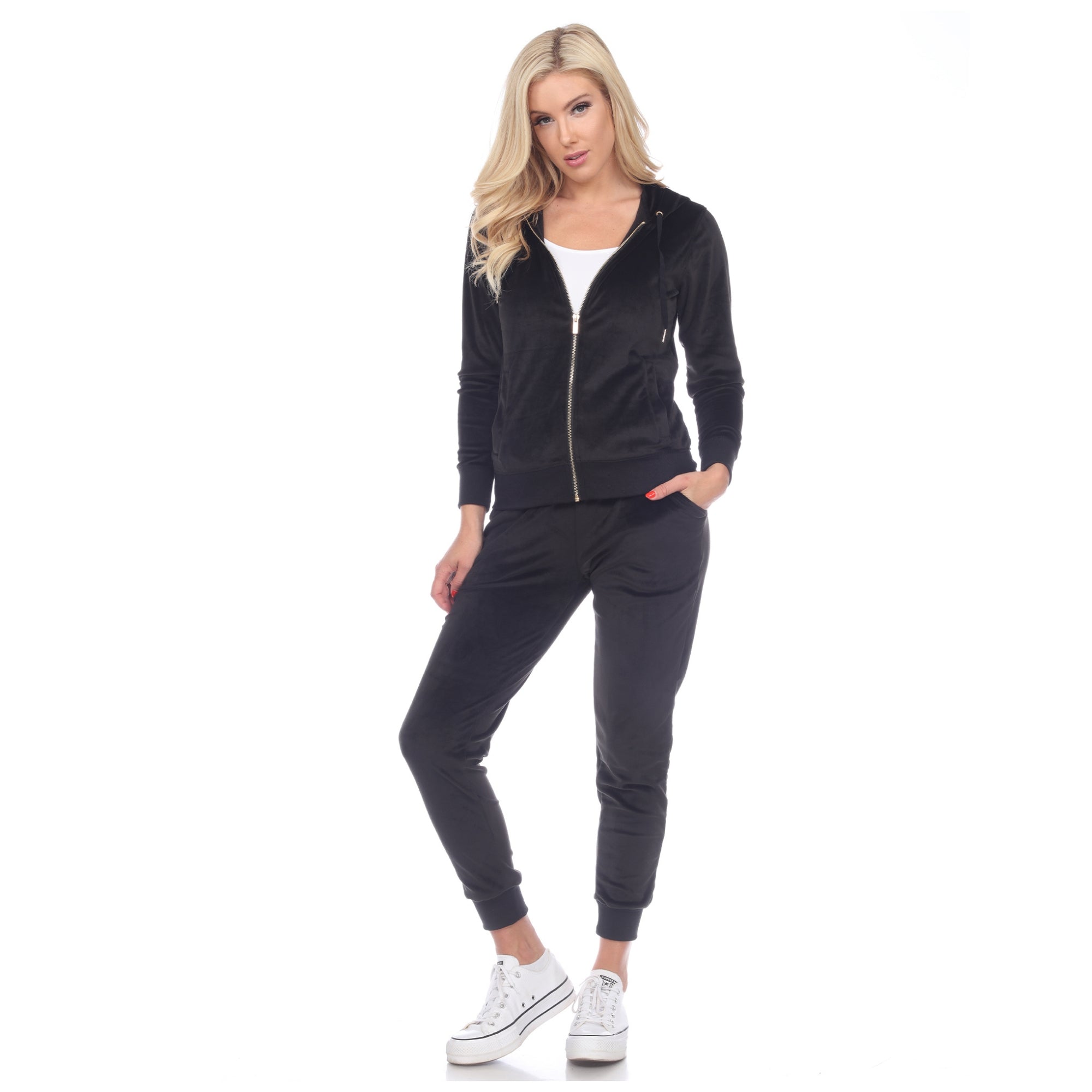 2 Piece Velour Tracksuit Set – White Mark